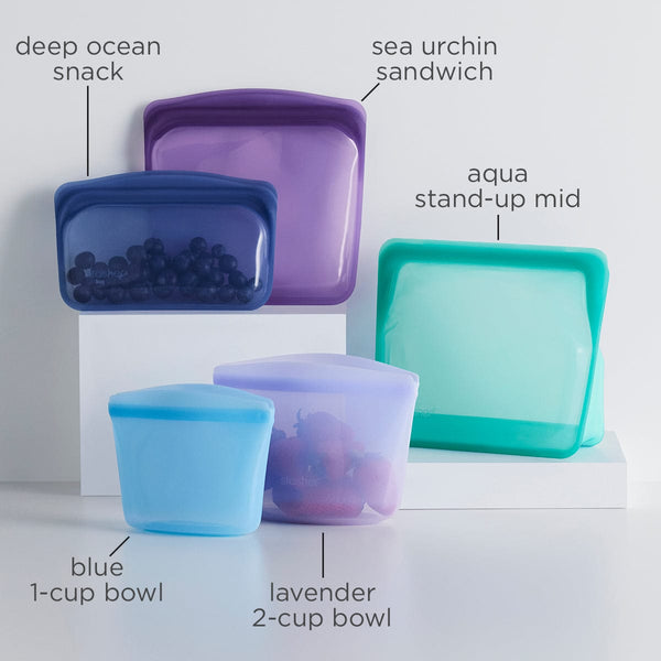 Stasher Starter Kit 5-Pack | Reusable Silicone Bags and Bowls